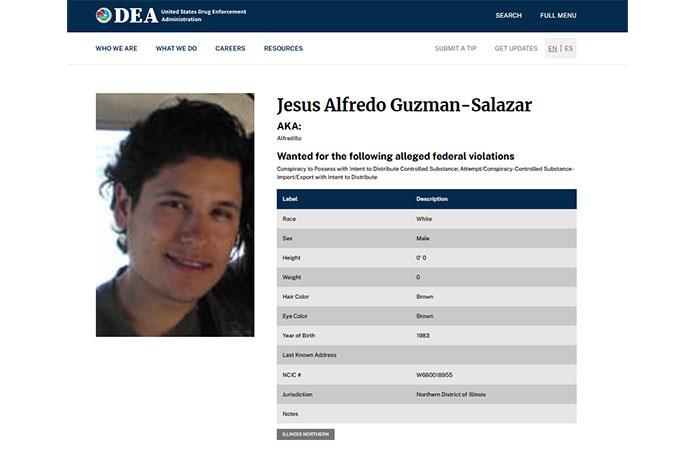Alfredillo, el único hijo de El Chapo Guzmán en lista de la DEA